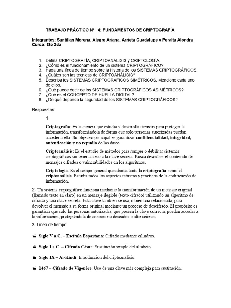 Trabajo Pr-Ctico N - 14 | PDF | Cifrado | Clave (criptografía)