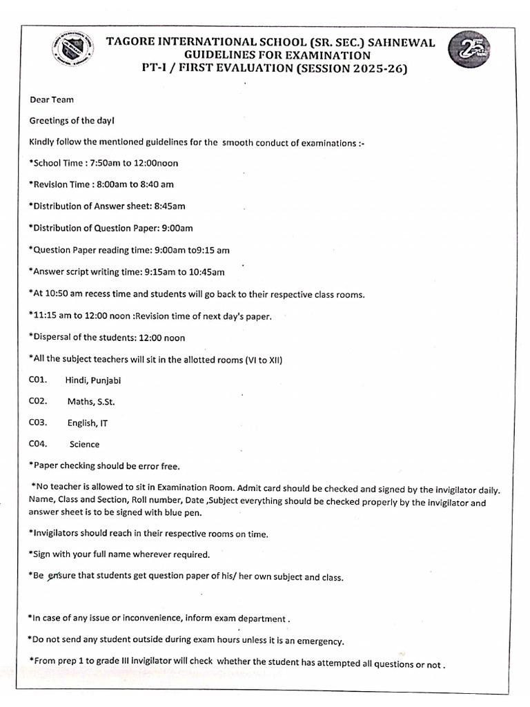 Examination Guidelines For Teachers | PDF