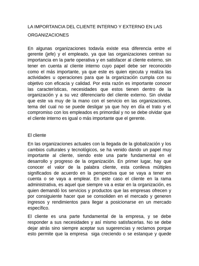 Importancia del Cliente Interno y Externo | PDF | Cliente | Business
