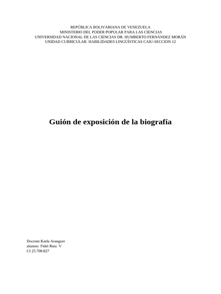 Guion de Biografía Fidel Ruiz.v CI 25708827 | PDF