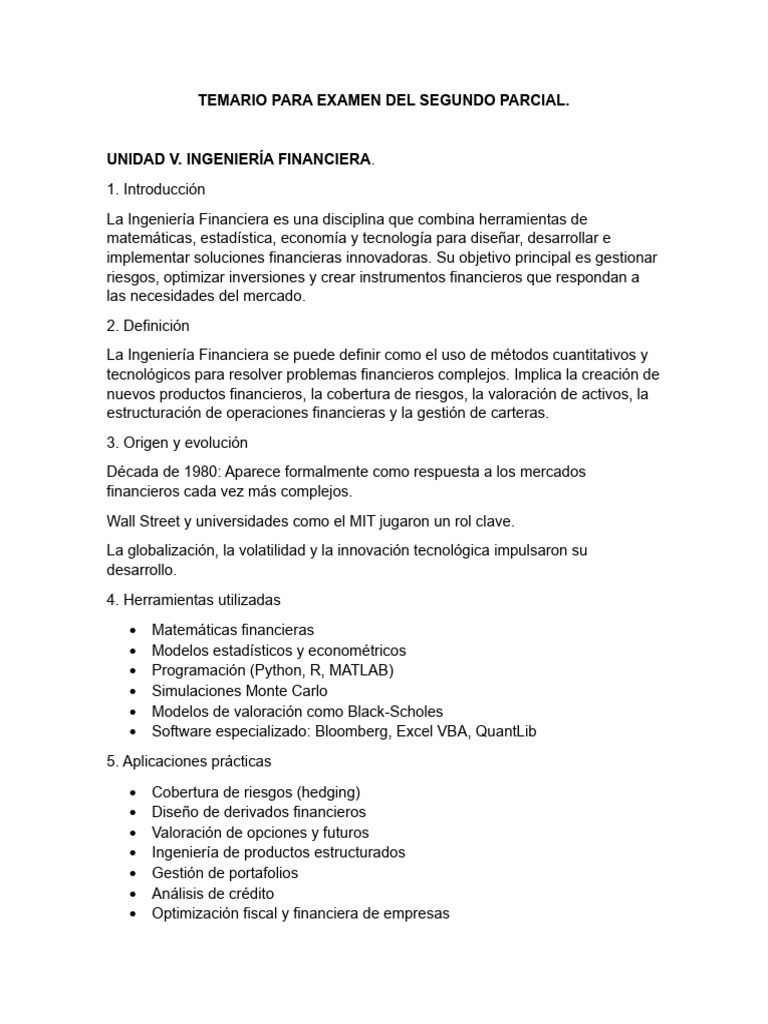 Temario para Examen Del Segundo Parcial | PDF | Swap (Finanzas) | Contratos futuros