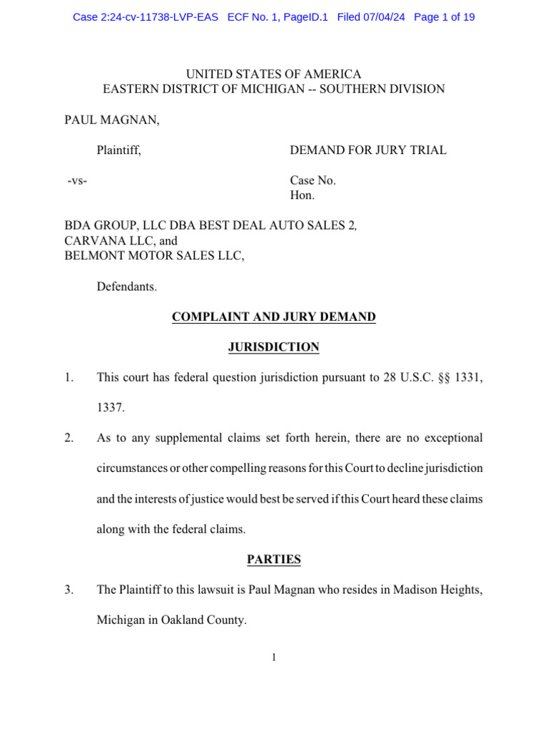 Magnan V Carvana | PDF | Truth In Lending Act | Damages