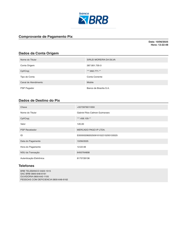 Comprovante Pagamento Pix | PDF