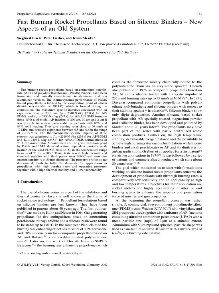 Fast Burning Silicone Rocket Propellants | PDF | Rocket Propellant ...