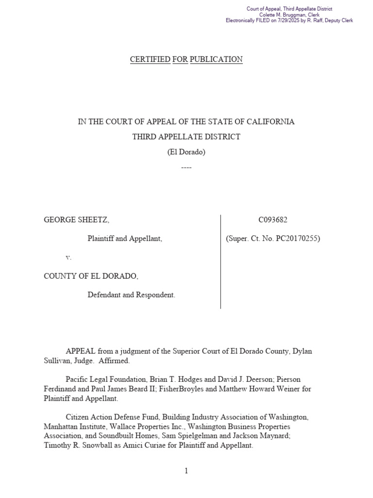 Sheetz v. County of El Dorado, No. C093682 (Cal. App. July 29, 2025 ...