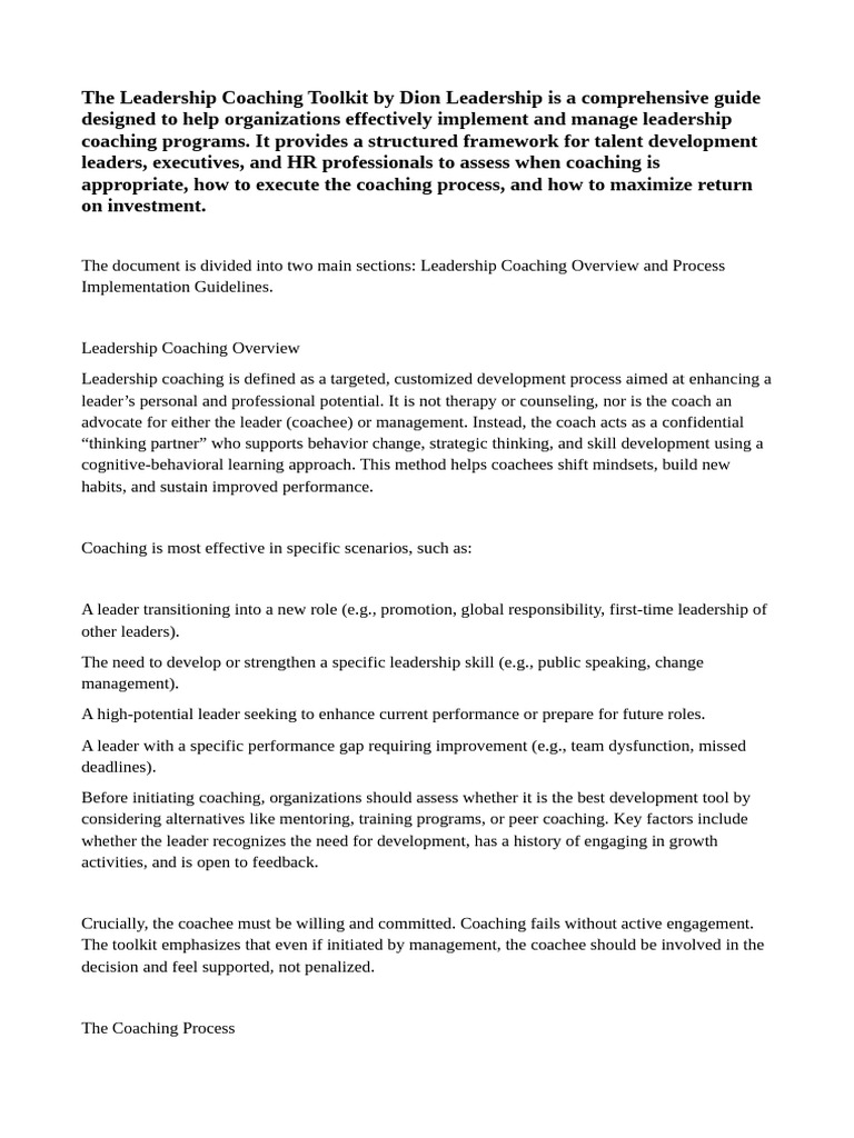 Leadership Coaching Toolkit Overview | PDF | Leadership | Mentorship