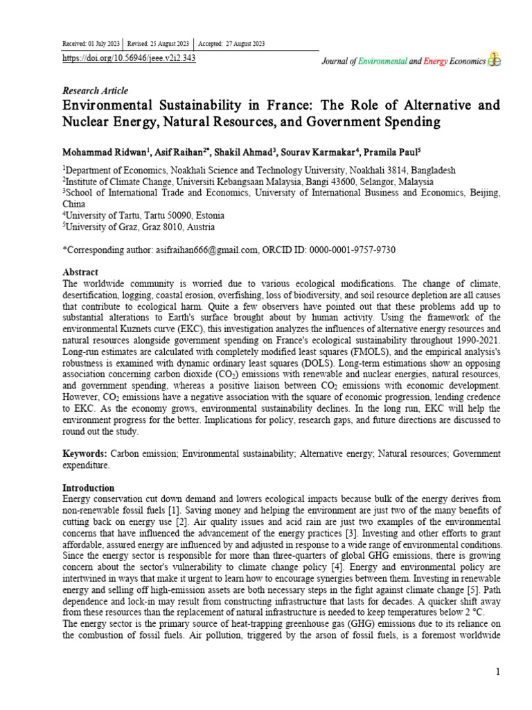 Environmental Sustainability in France: The Role of Alternative and ...