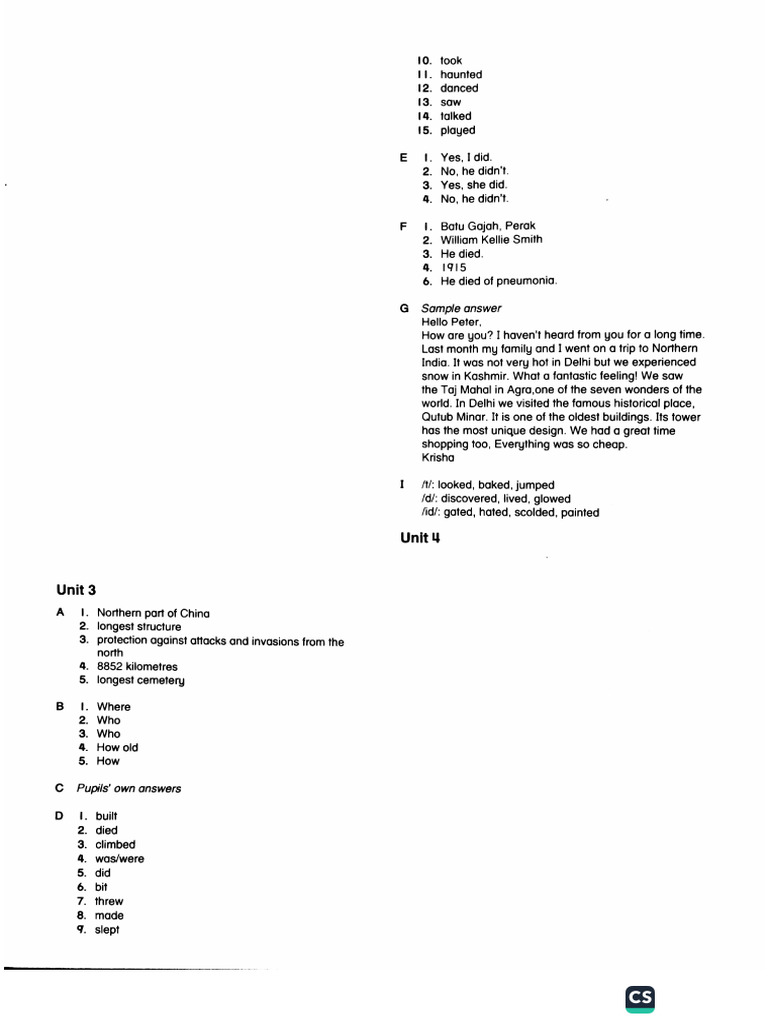 (Answer) Y4 Unit 3 | PDF