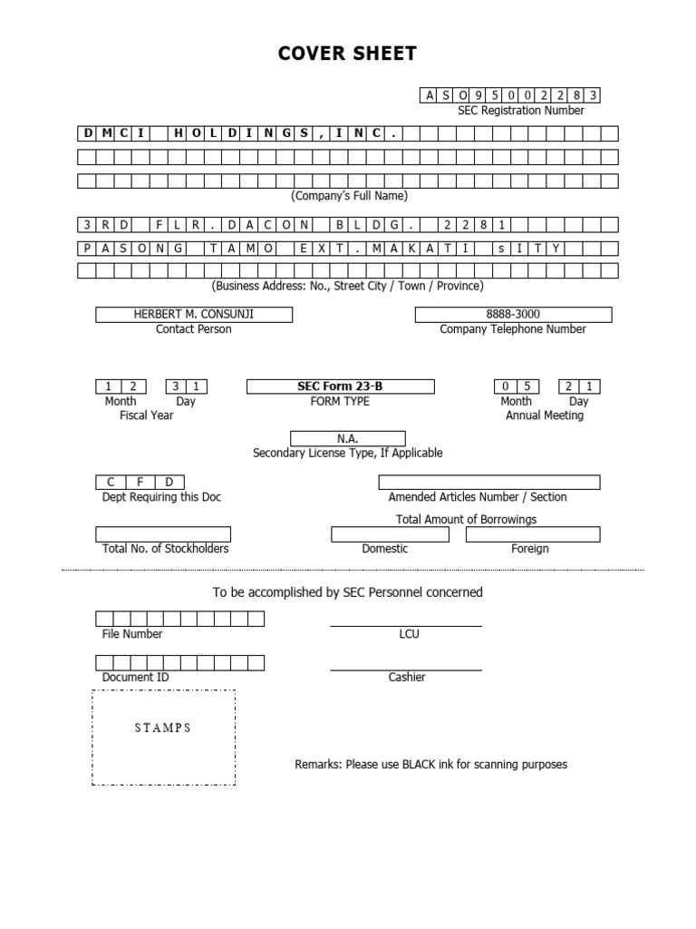 SEC Registration Cover Sheet Template | PDF