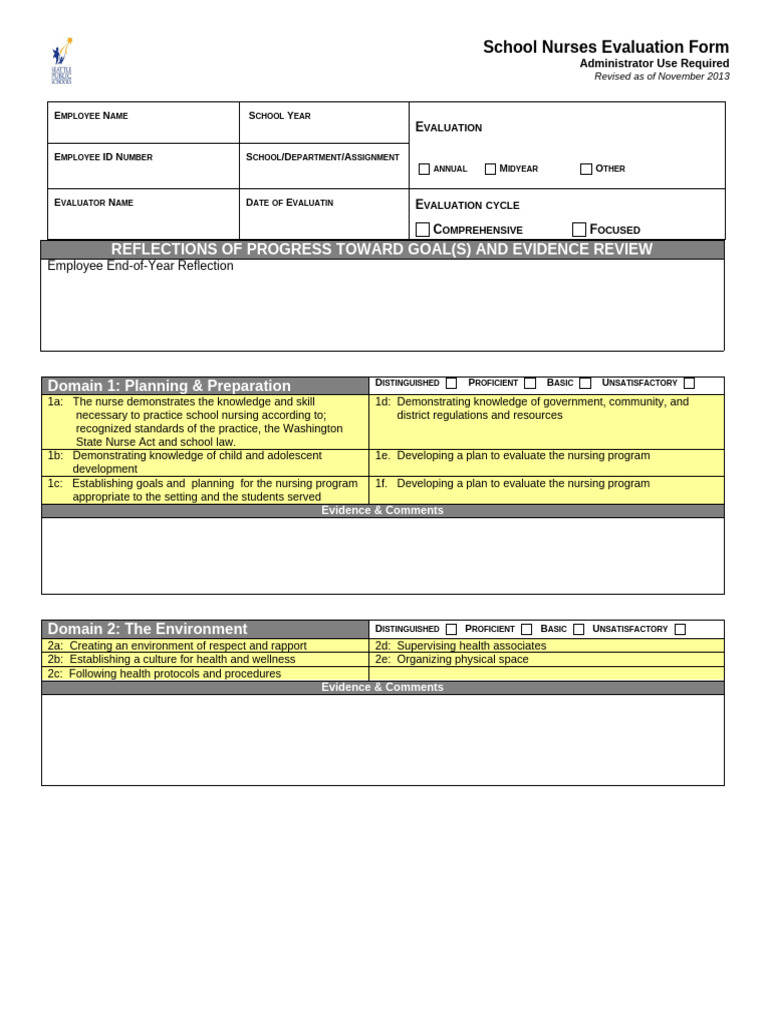 School Nurse Evaluation Form Template | PDF | Nursing | Evaluation