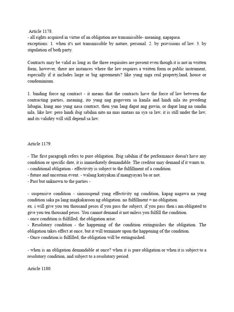 Article 1178 - 1192. OBLICON | PDF | Breach Of Contract | Business Law