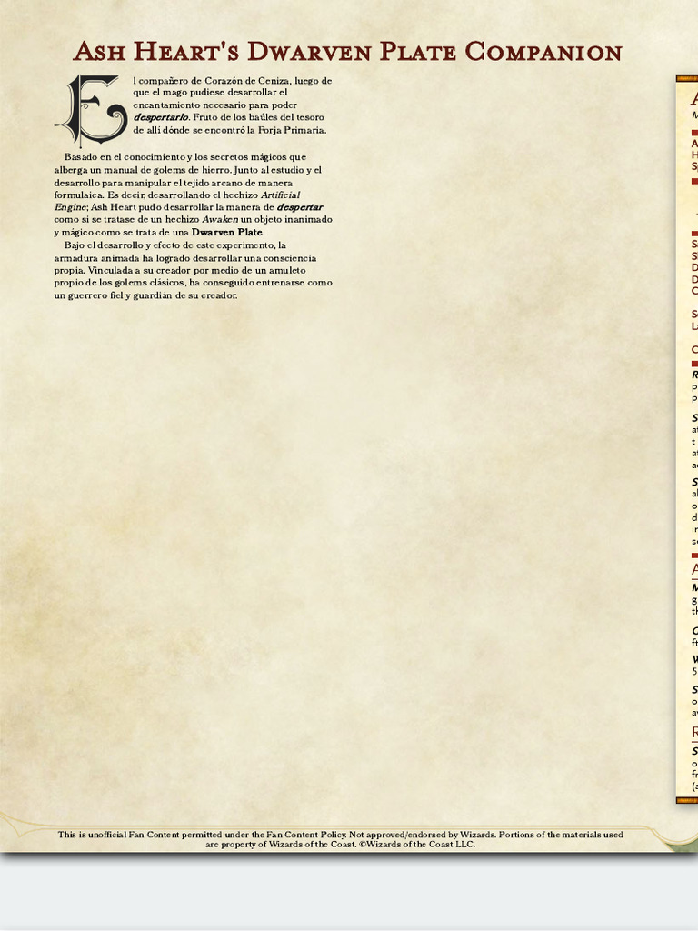 Ash Heart's Dwarven Plate Companion - GM Binder | PDF