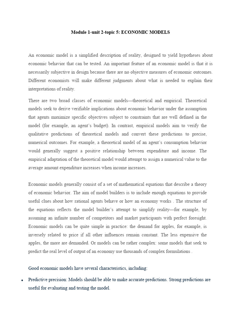 Module 1-Unit 2-Topic 5: ECONOMIC MODELS | PDF | Theory | Economics