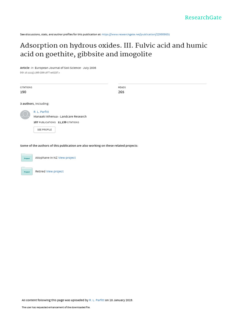 Fulvic and Humic Acid Adsorption Study | PDF | Adsorption | Acid