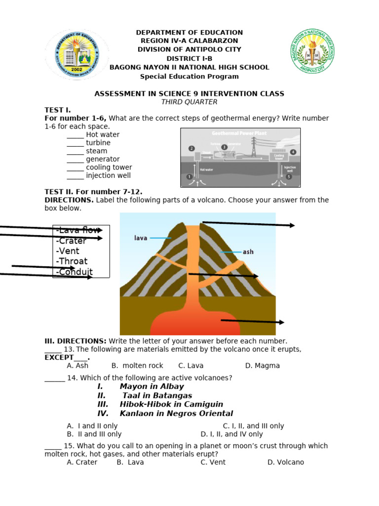 Quarter 3-Intervention-Assessment | PDF | Volcano | Lava