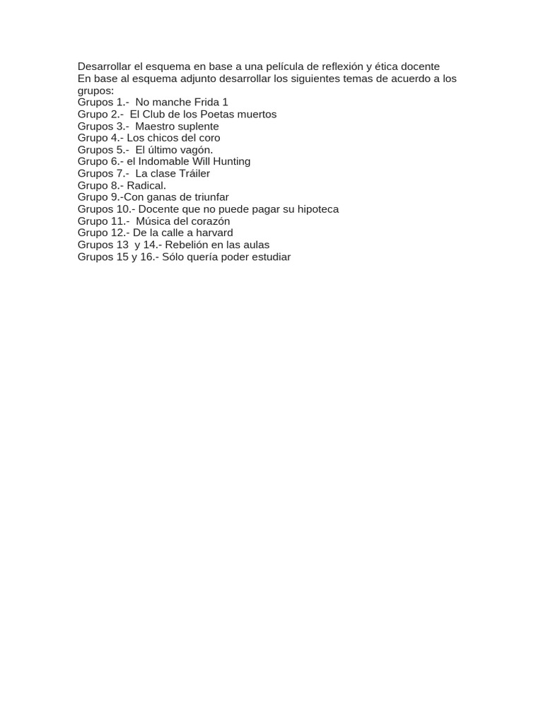 Desarrollar El Esquema en Base a Una Película de Reflexión y Ética Docente | PDF