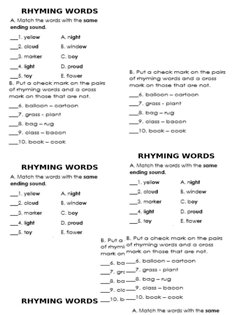 RL1 Rhyming Words2 | PDF
