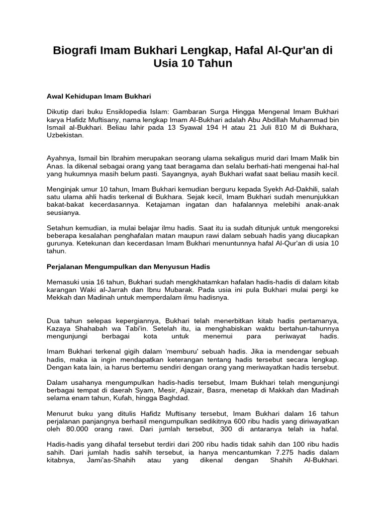 Biografi Lengkap Imam Bukhari | PDF