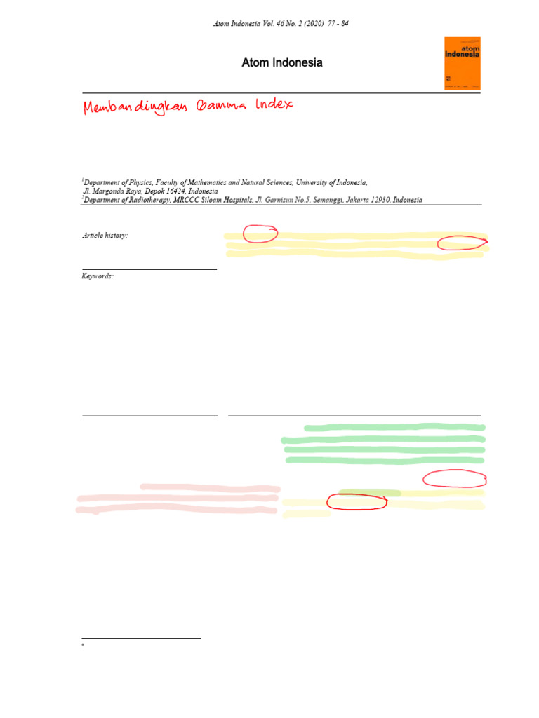 Comparison of Gamma Index Passing Rate in Several 2 | PDF | Radiation ...