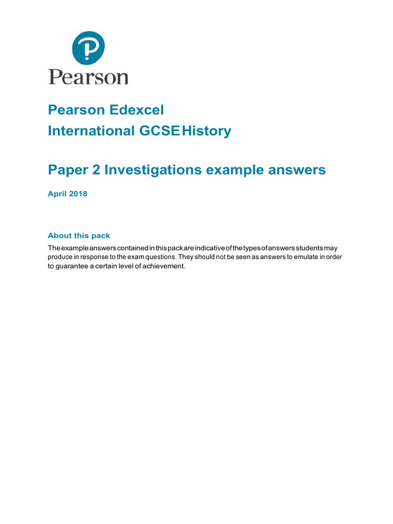 Pearson Edexcel International GCSE History Paper 2 Investigations ...