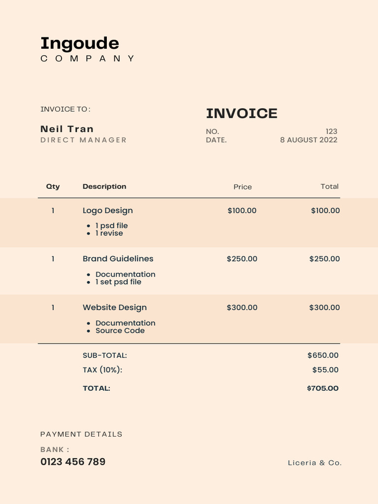 Cream and Light Orange Minimal Professional Invoice | PDF