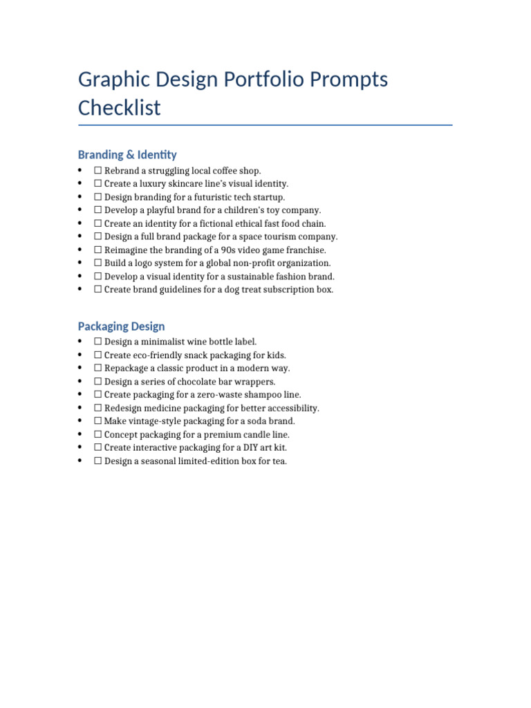 Graphic Design Portfolio Prompts Checklist | PDF