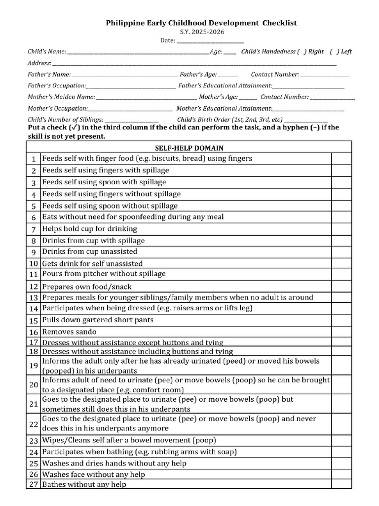ECCD CHECKLIST R2 Responses From Parents | PDF