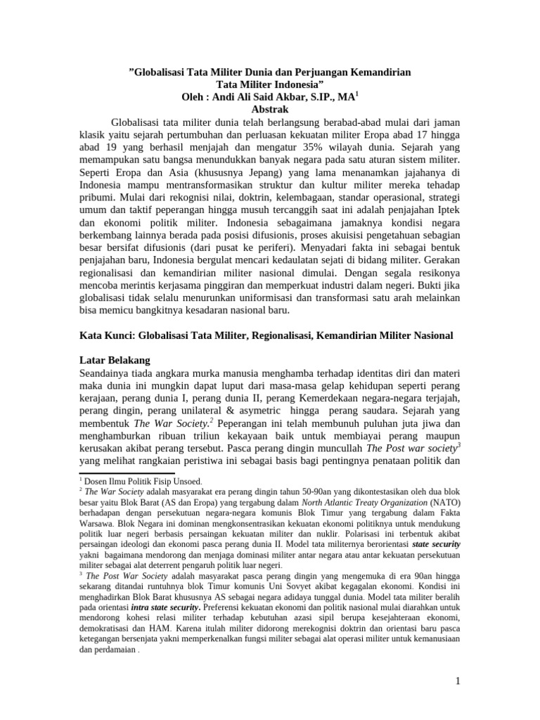 Kemandirian Militer Indonesia di Era Globalisasi | PDF