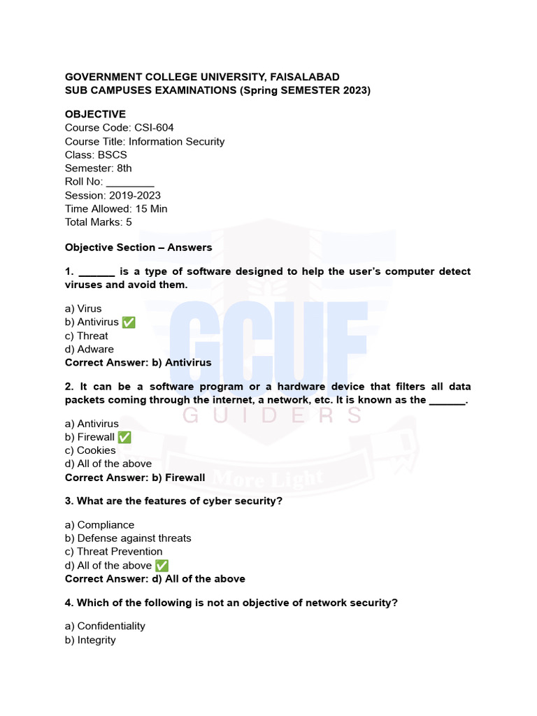 Information Security Exam - CSI-604 | PDF | Public Key Cryptography ...