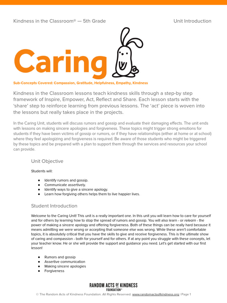 Grade Grade 5 Caring Unit Introduction | PDF | Forgiveness | Psychology