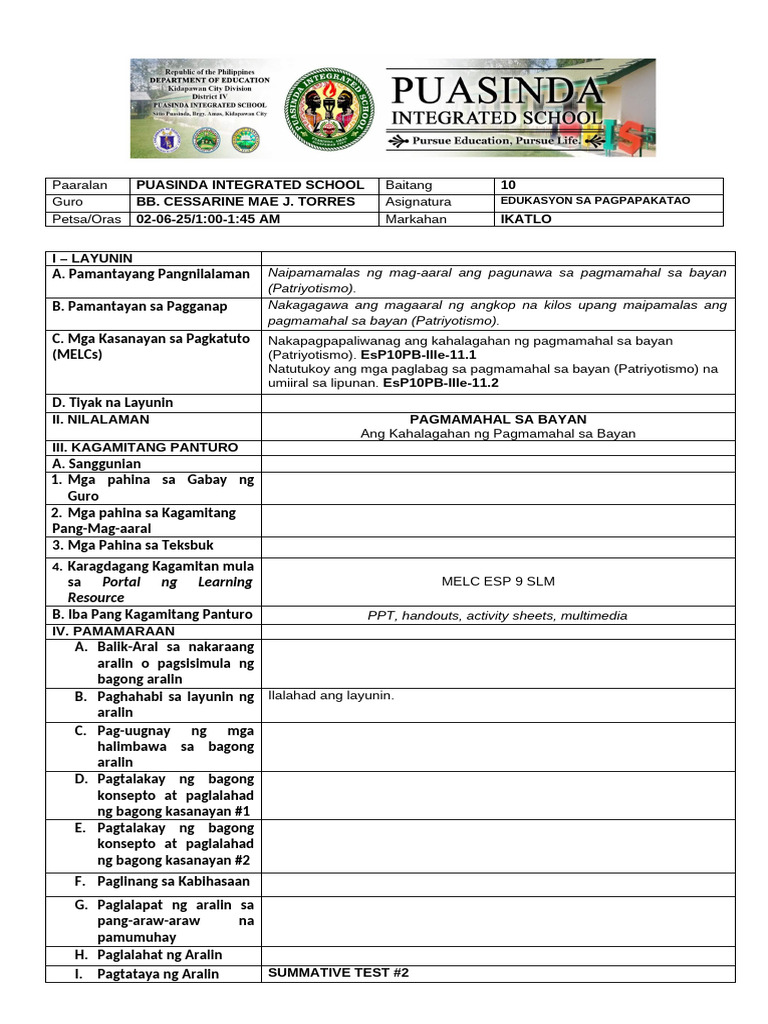 DLL Summative Test 2 Week 5-6 | PDF