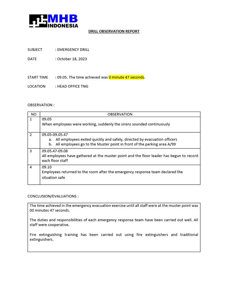 Drill Observation Report | PDF