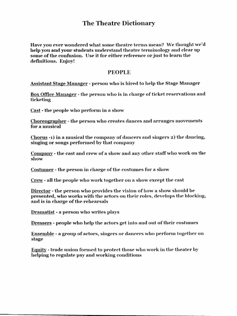 The Theatre Dictionary | PDF