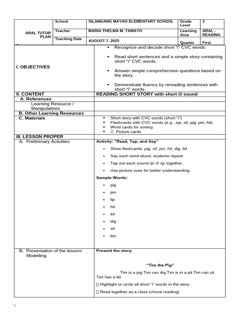 Aral Reading Plan English August 7 2025 | PDF | Human Communication | Language Acquisition