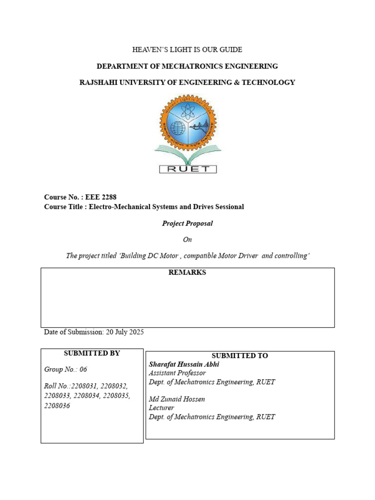 Project Proposal Group 06 (2) | PDF | Electric Motor | Arduino