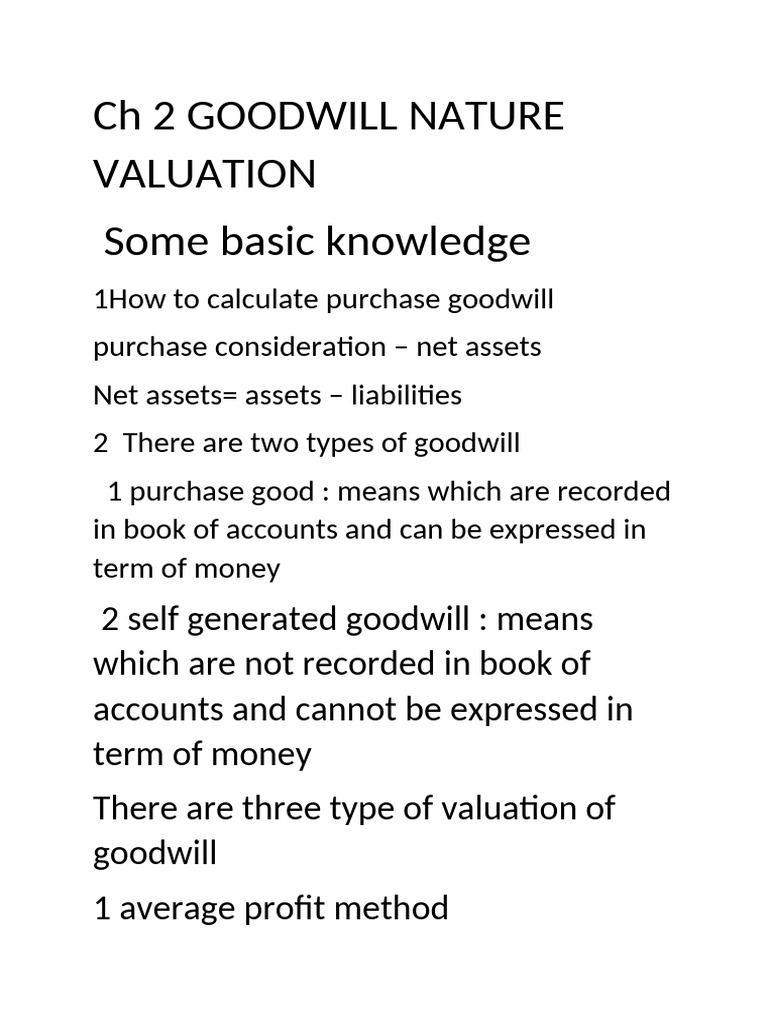 Ch 2 Goodwill Nature Valuation | PDF
