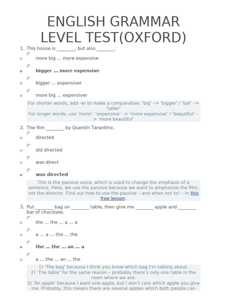 English Grammar Level Test | PDF | Adverb | Adjective