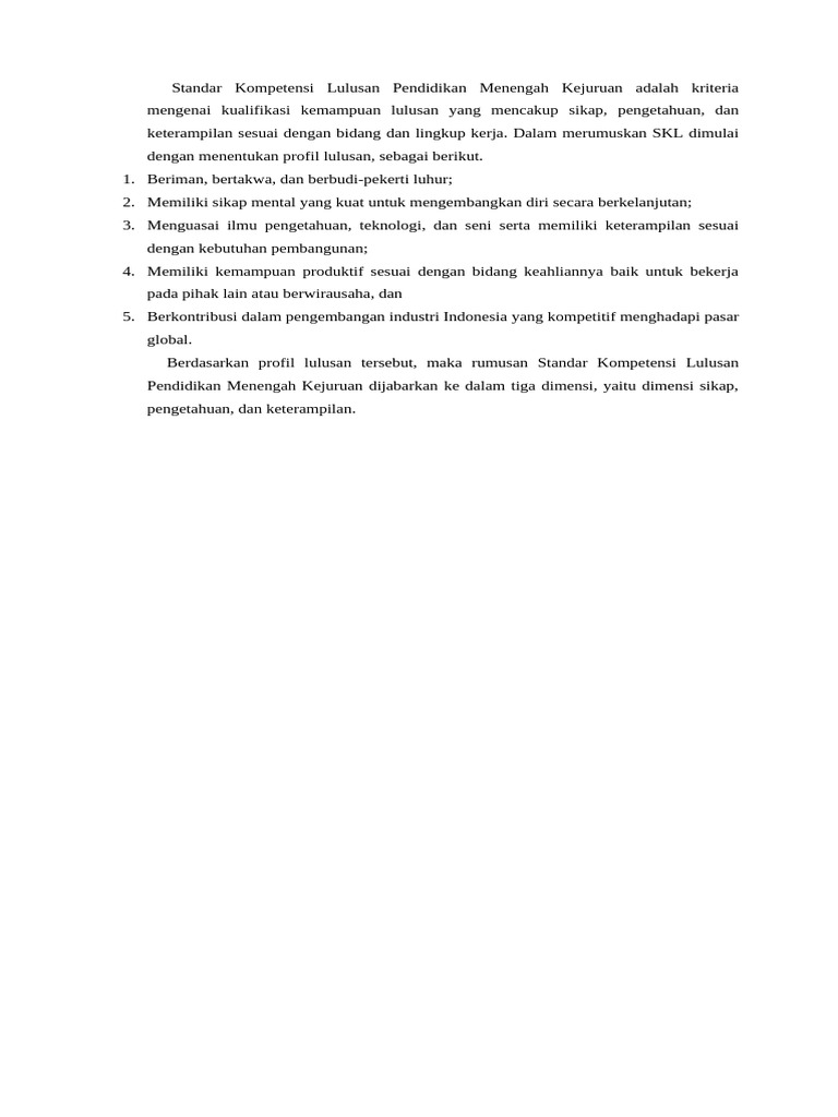 Standar Kompetensi Lulusan SMK | PDF