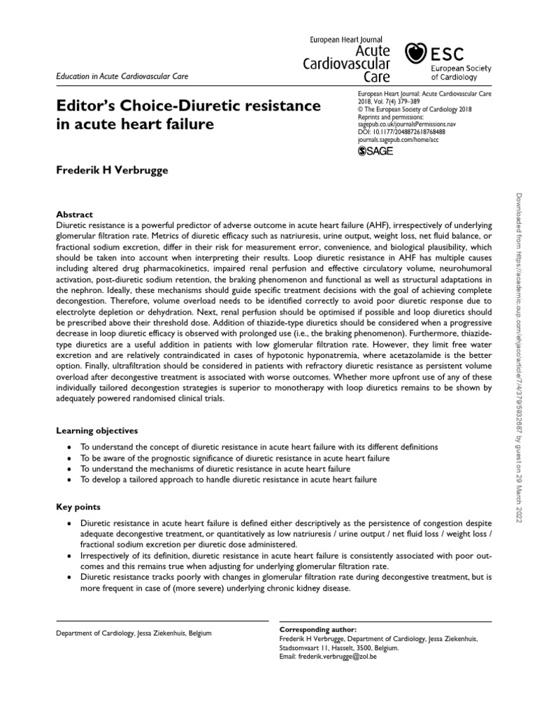 Diuretic Resistance in Acute Heart Failure | PDF | Kidney | Heart Failure