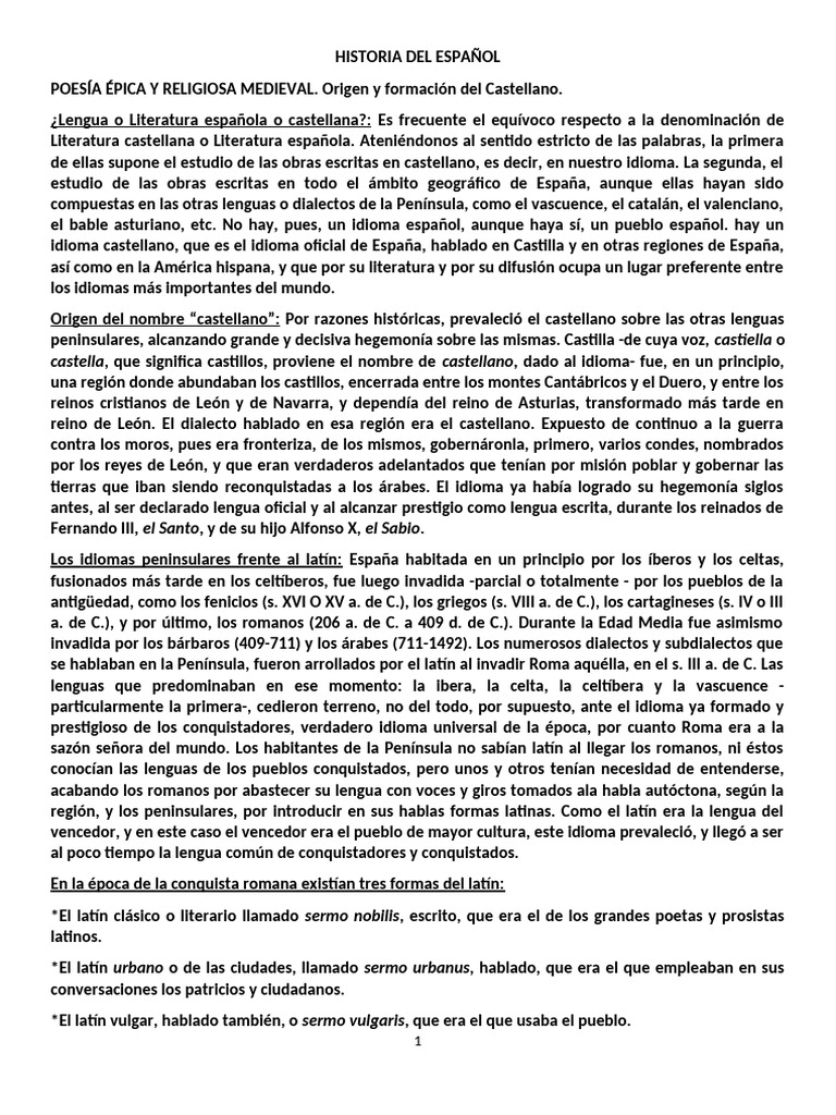 Historia del Español: Orígenes y Evolución | PDF | Lengua española | latín