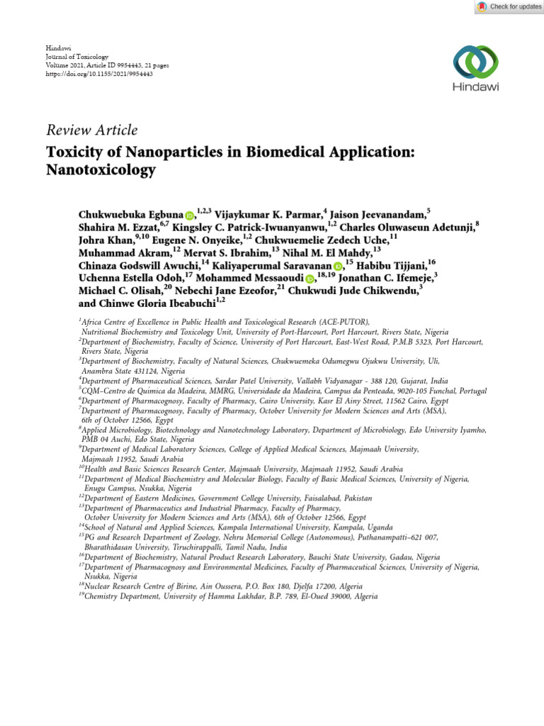 Journal of Toxicology - 2021 - Egbuna - Toxicity of Nanoparticles in Biomedical Application ...