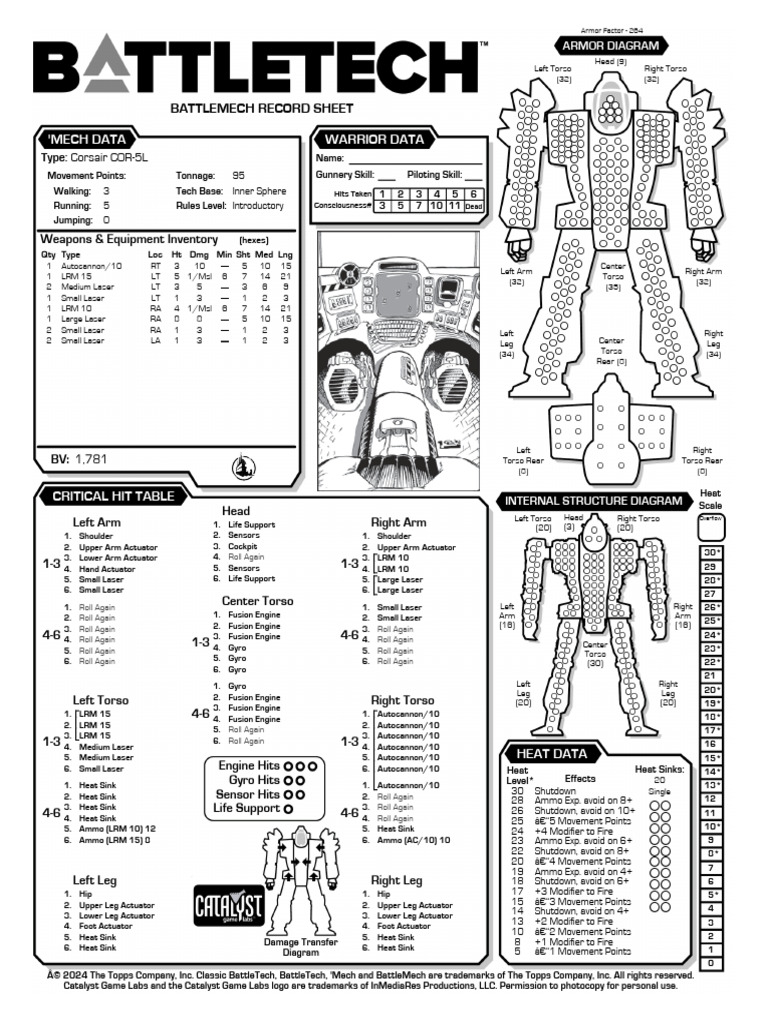 BattleTech Record Sheets: Corsair | PDF | Battle Tech