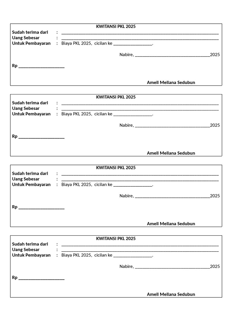 Template Kwitansi PKL 2025 | PDF