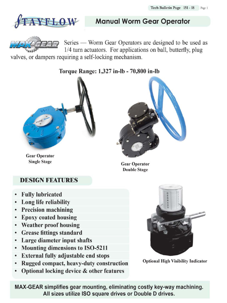 Manual Worm Gear Operator Submittal | PDF