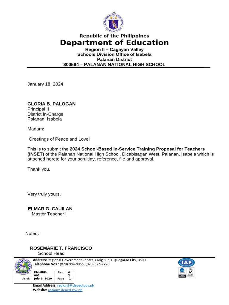 School Inset Proposal January 2024 | PDF | Learning | Teachers