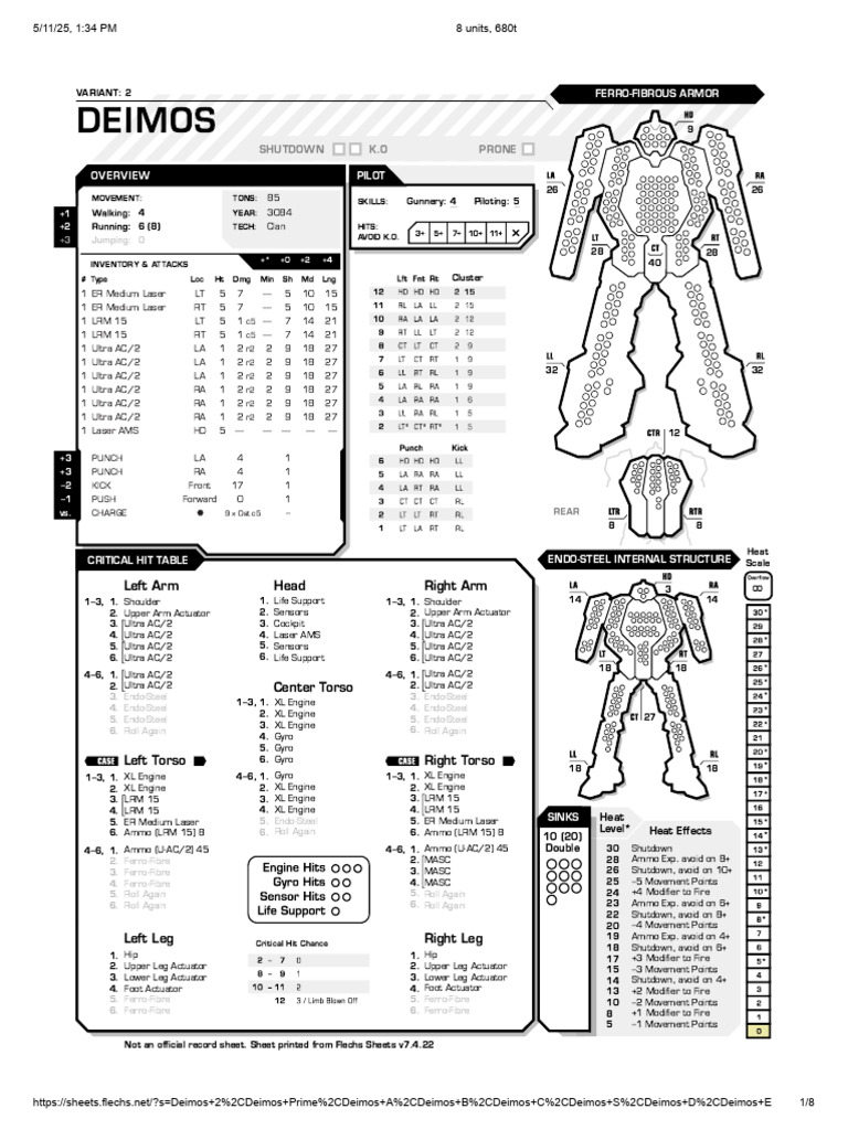 BattleTech Record Sheets (Flechs): Deimos | PDF | Limbs (Anatomy)