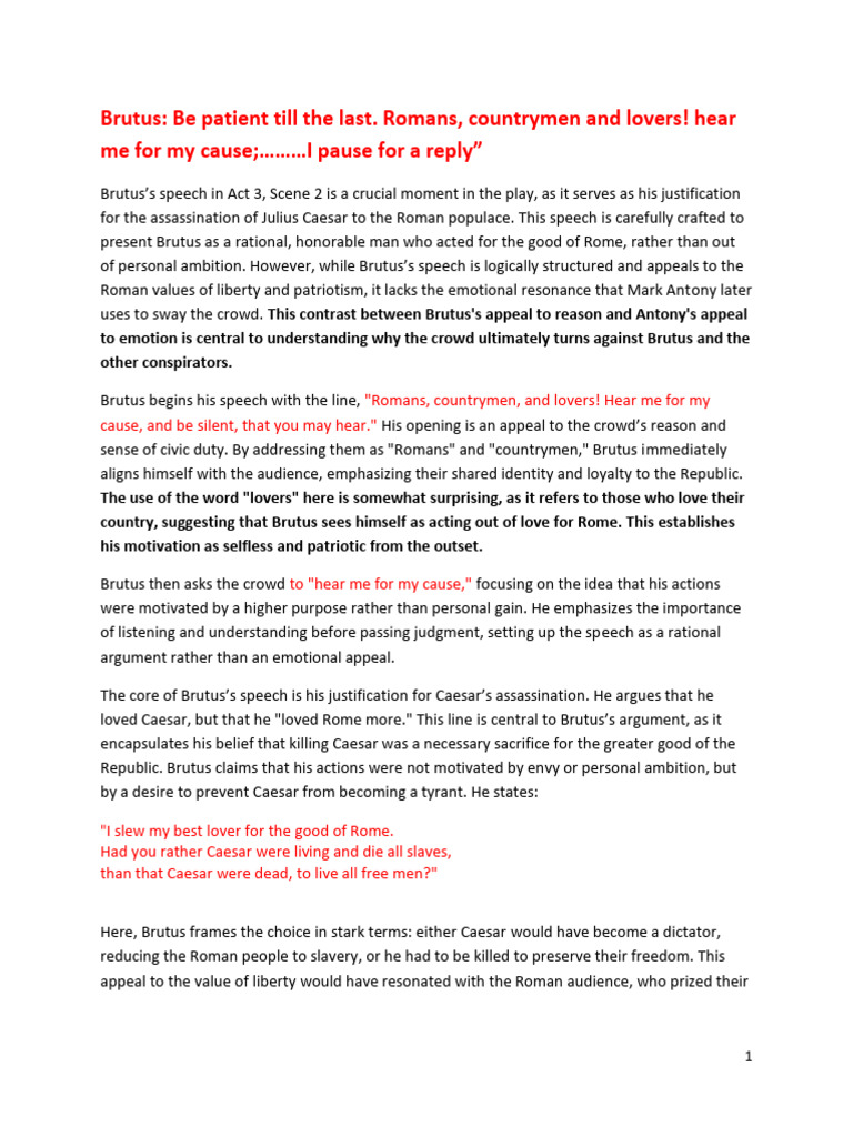 Julius Caesar Act - Iii, SC 2 Speeches | PDF | Julius Caesar | Mark Antony