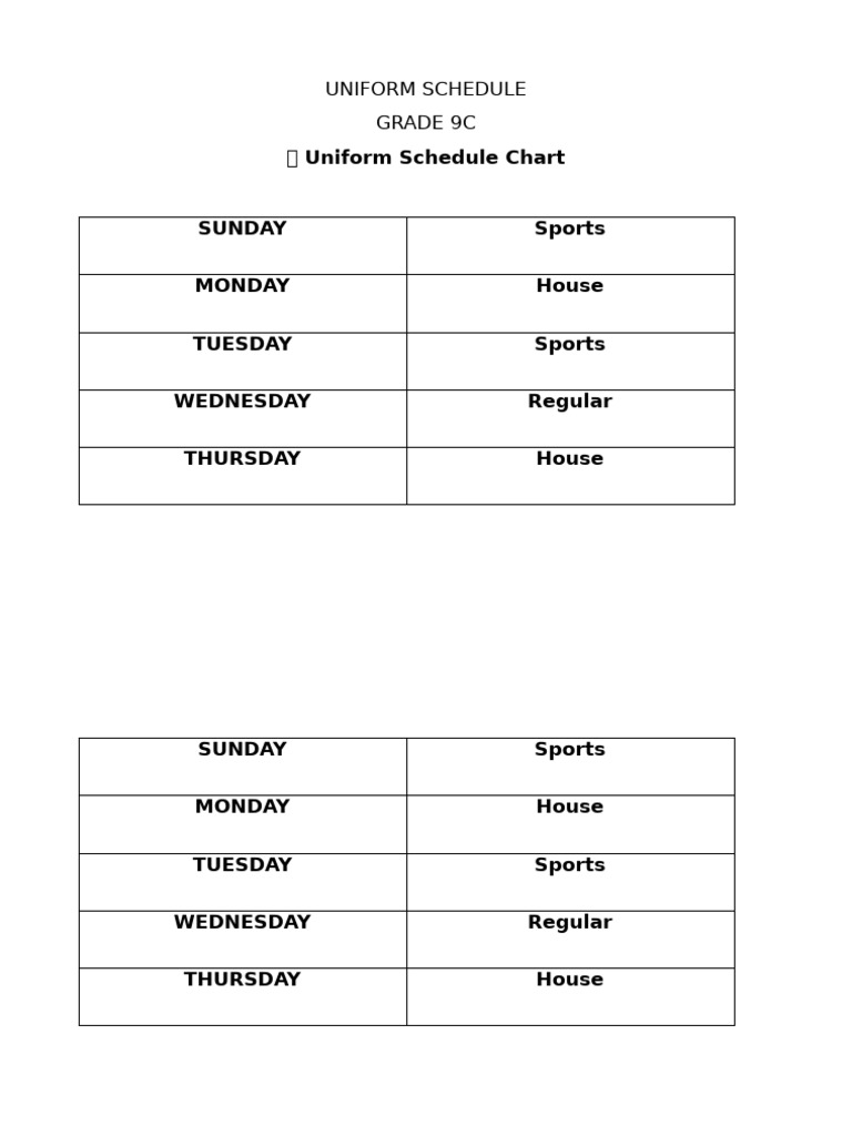 Uniform Schedule | PDF