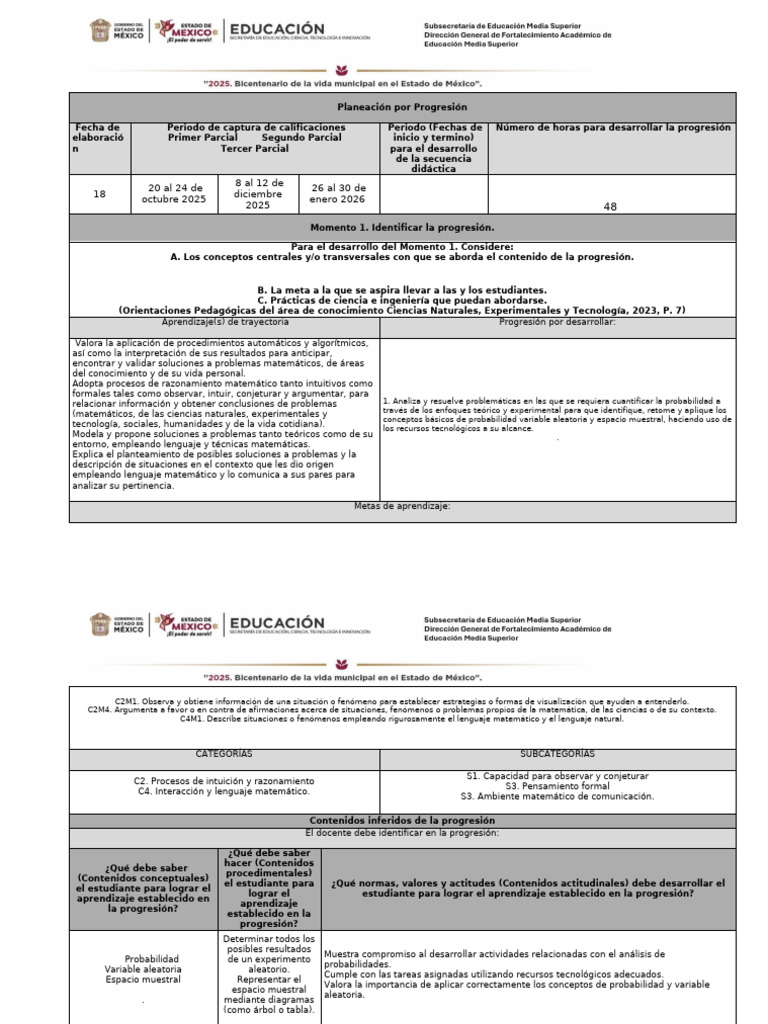 Probabilidad y Estadística (Progresión) | PDF | Evaluación | Matemáticas