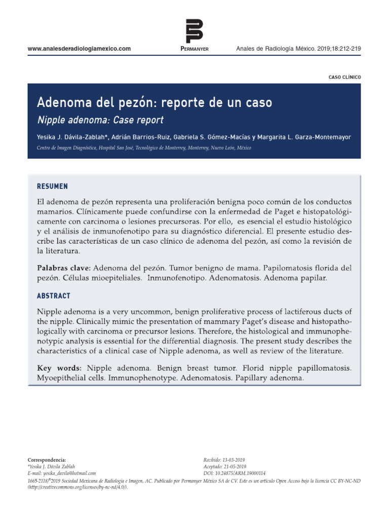 Adenoma del pezón: caso clínico y análisis | PDF | Epitelio | Cáncer de ...